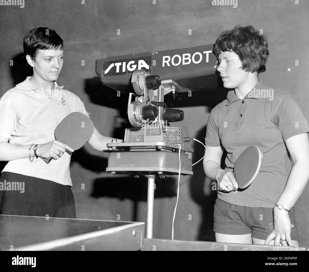 Diane Row (l) and Mary Shannon (r) watching the new Robot Table Tennis ...