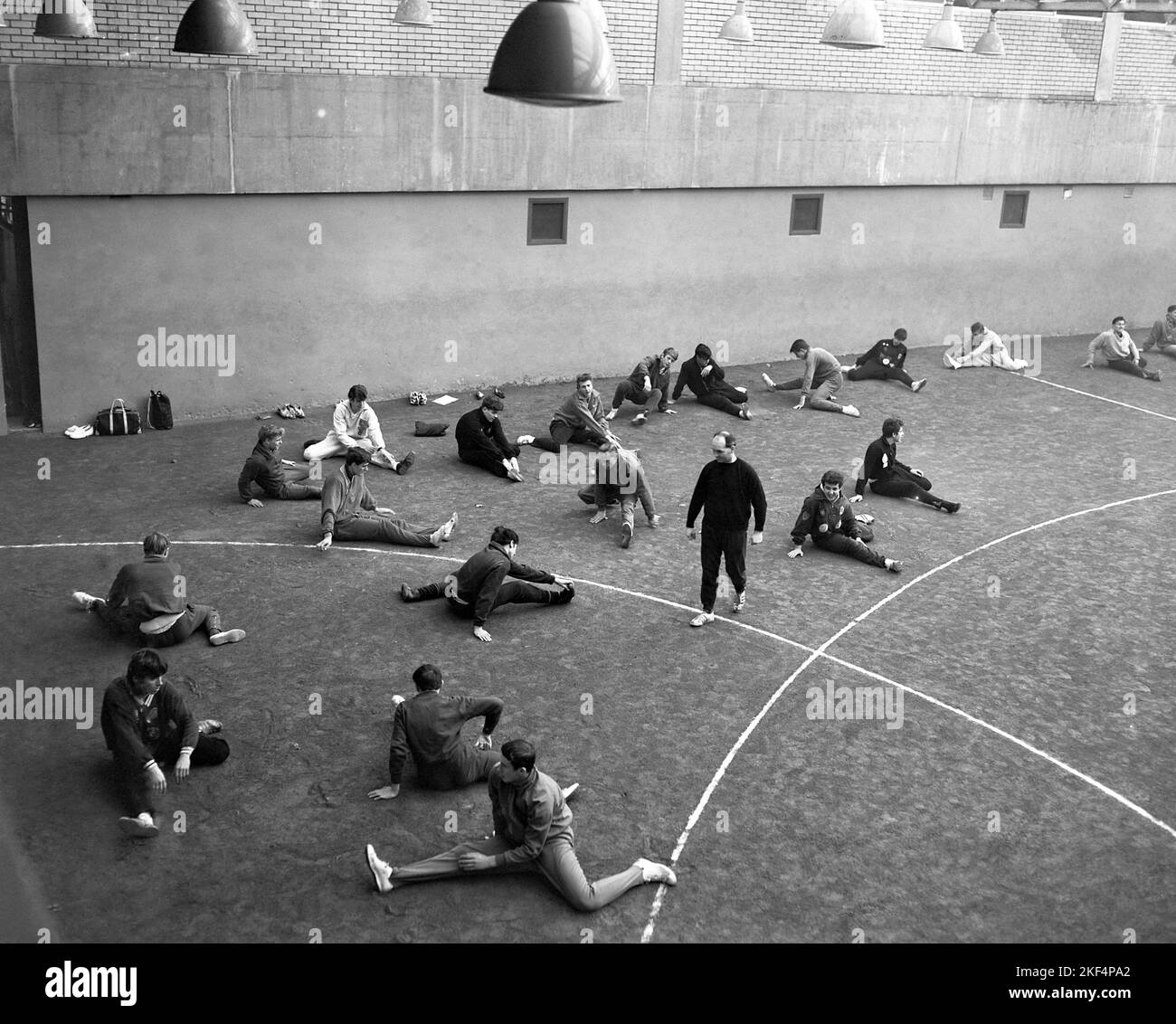 Some of the boys limbering up before going into the sports stadium ...