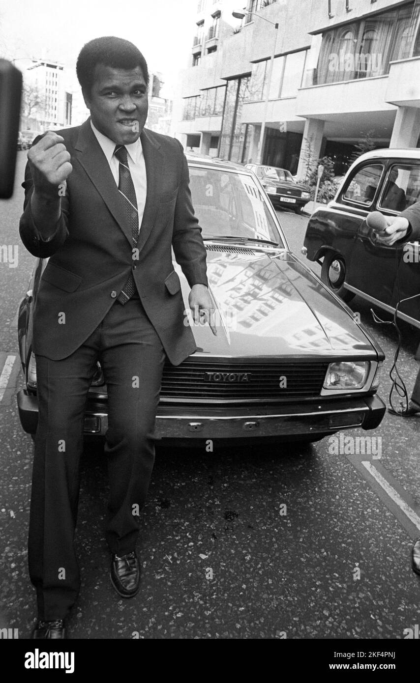 Former world heavyweight champion Muhammad Ali pictured sat on a Toyota ...