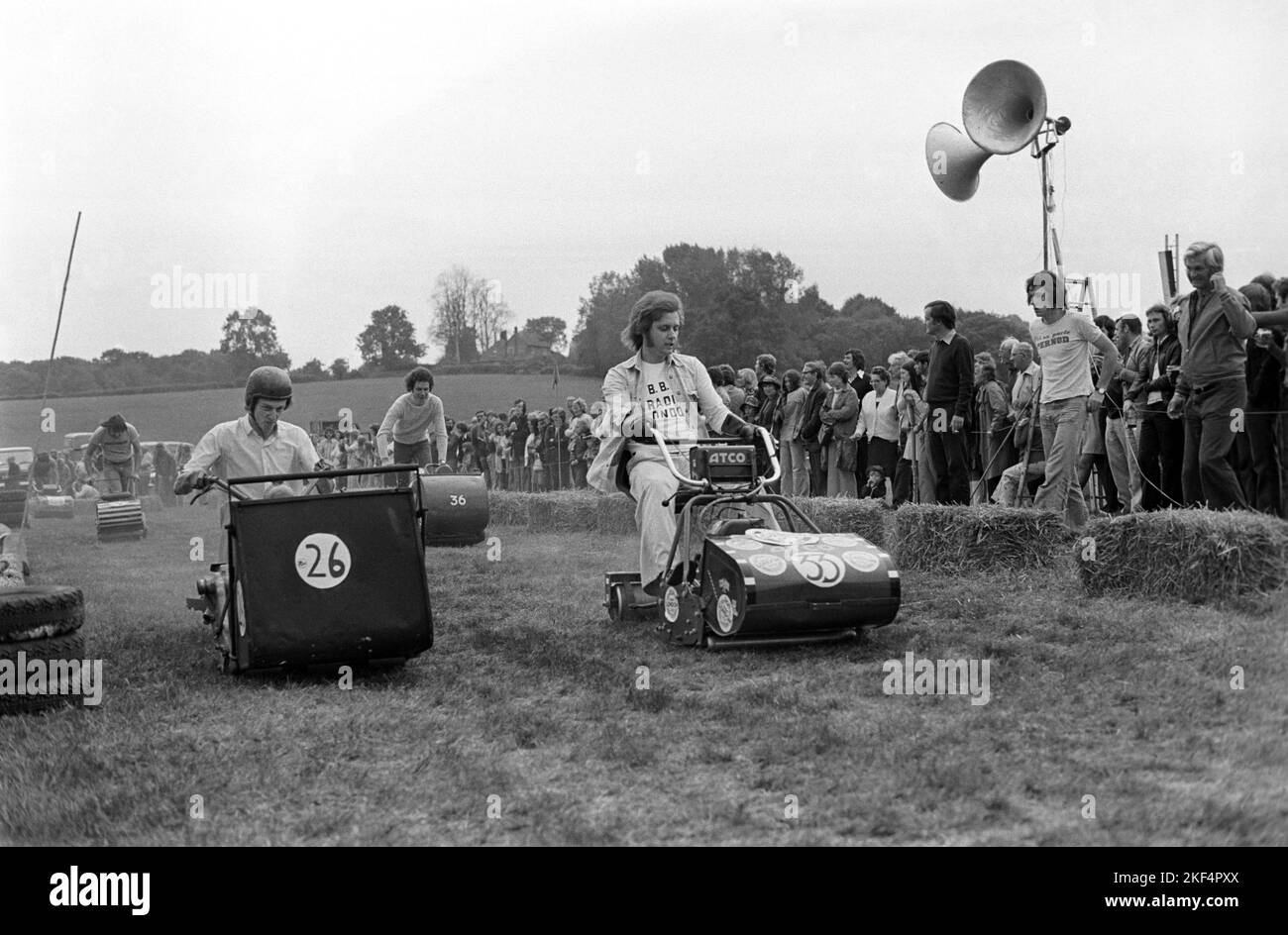 Action from Lawn Mower racing, where competitors race each other on ...