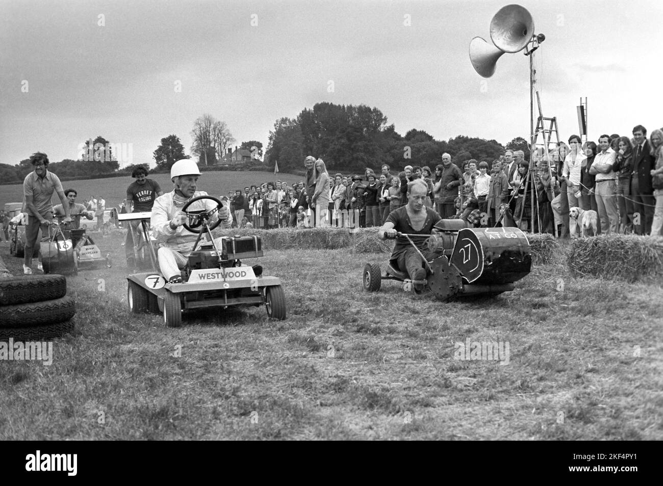 Action from Lawn Mower racing, where competitors race each other on ...