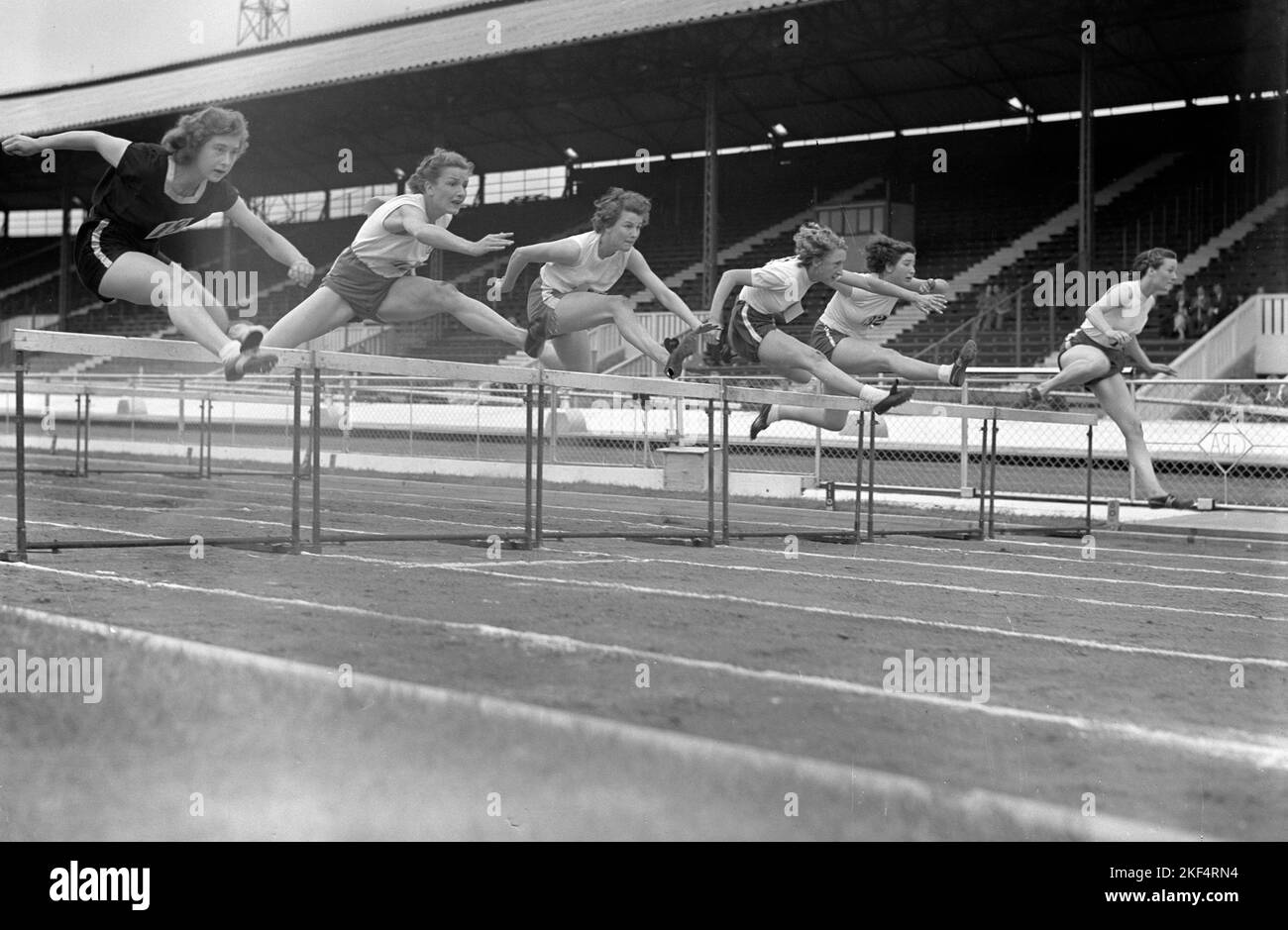 Action from the Women's 80 Metre Hurdles. (l-r) Pam Seaborne (Essex LAC ...