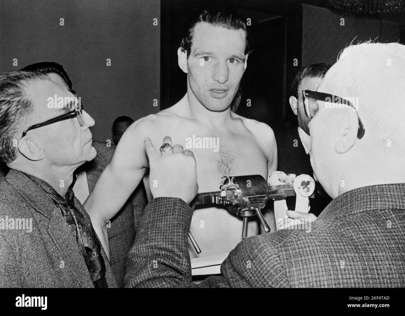Challenger George Aldridge is weighed in before the fight Stock Photo ...
