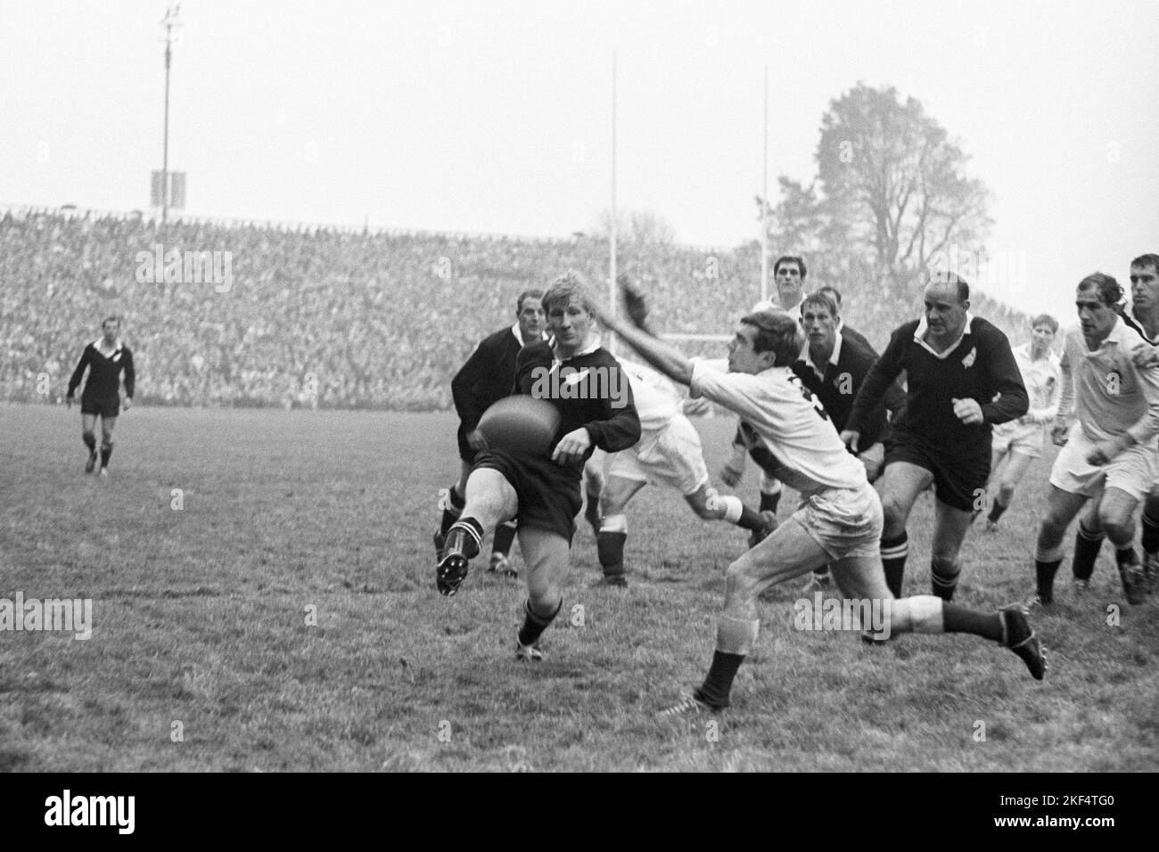 New Zealand's Chris Laidlaw kicks the ball up field despite the efforts ...