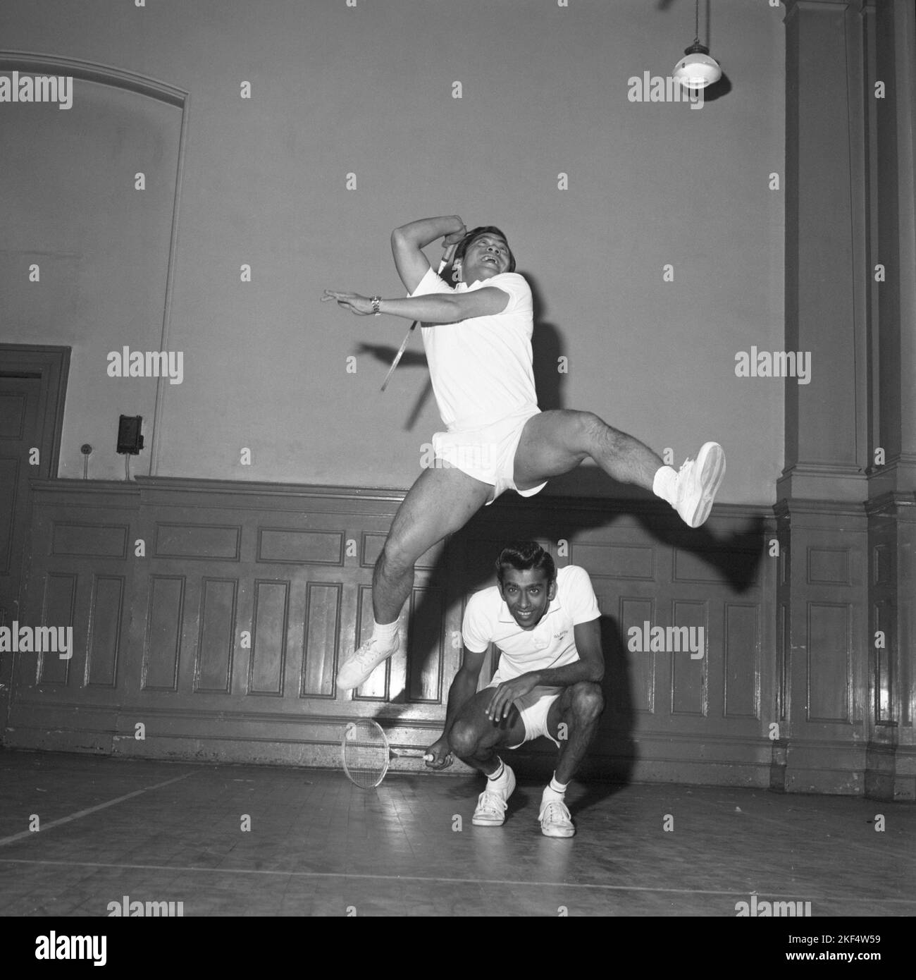 NG Boon Bee jumps over his doubles partner Punch P Gunalan at the St ...