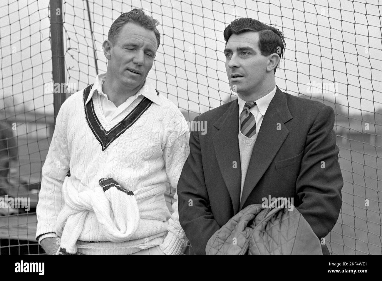 England's Fred Trueman (r) chats with Australia's Ray Lindwall (l ...