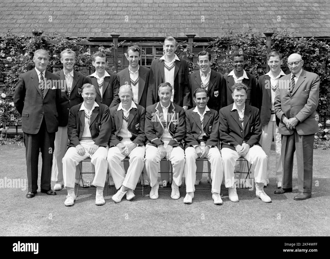 (back row l-r) W Powell (masseur), Dick Richardson, Douglas Slade ...