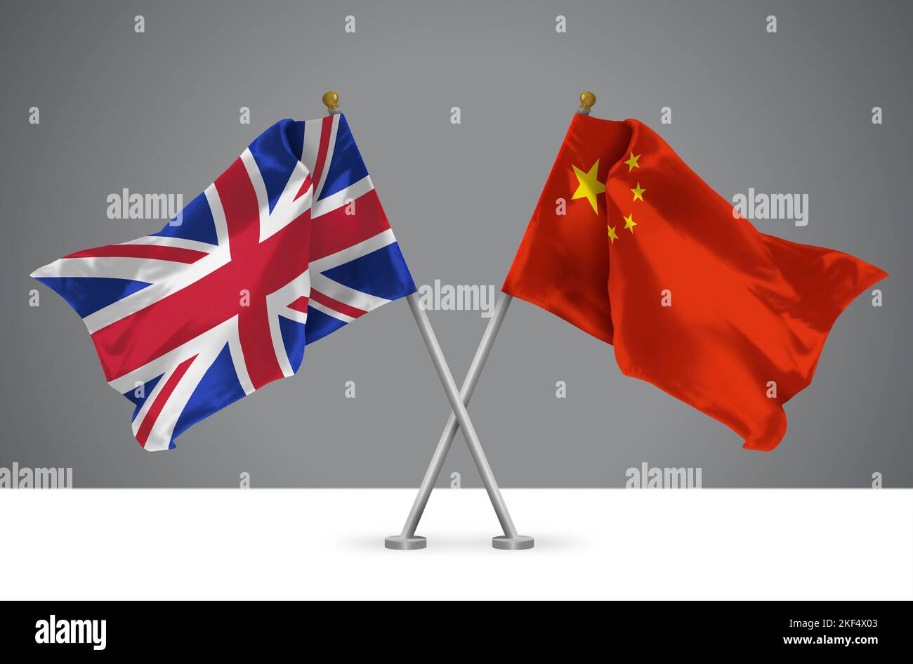 Two Wavy Crossed Flags of China and United Kingdom UK, Sign of Chinese ...