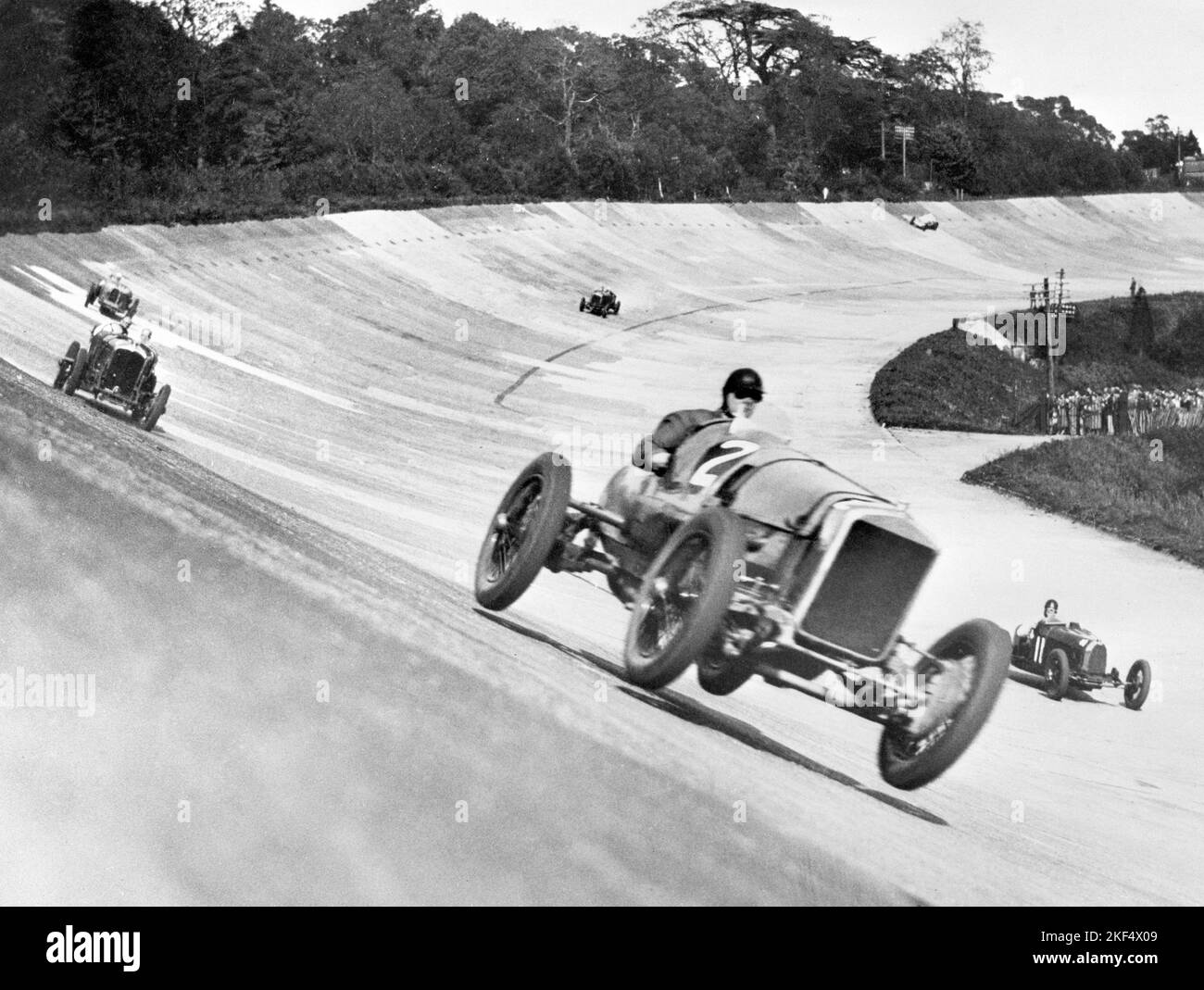 John Cobb in his Napier land speed record car at Brooklands race track ...