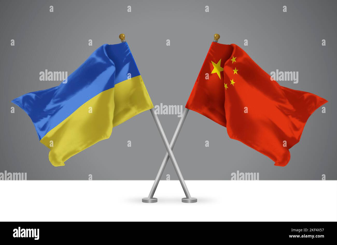 Two Wavy Crossed Flags of China and Ukraine, Sign of Chinese and ...