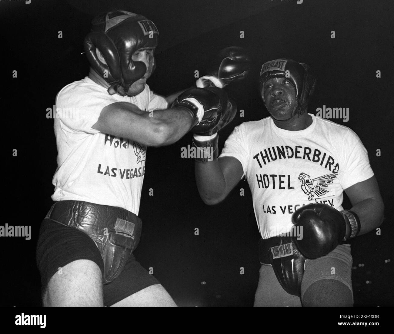 American boxer Sonny Liston (r) training with 'Tornado Box' during an ...