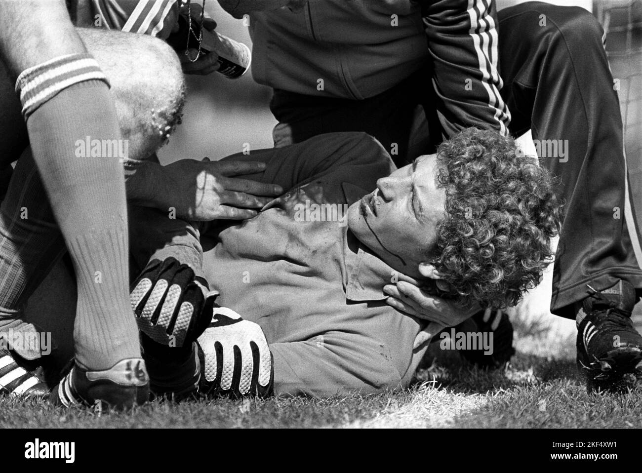 Brighton and Hove Albion goalkeeper Perry Digweed lies injured Stock ...