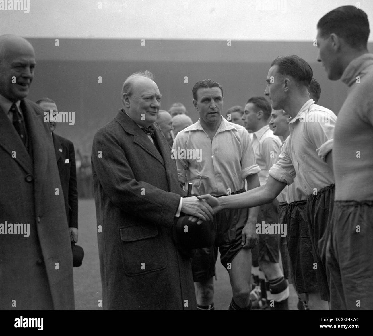 Winston Churchill shaking hands with Denis Compton, Arsenal footballer ...