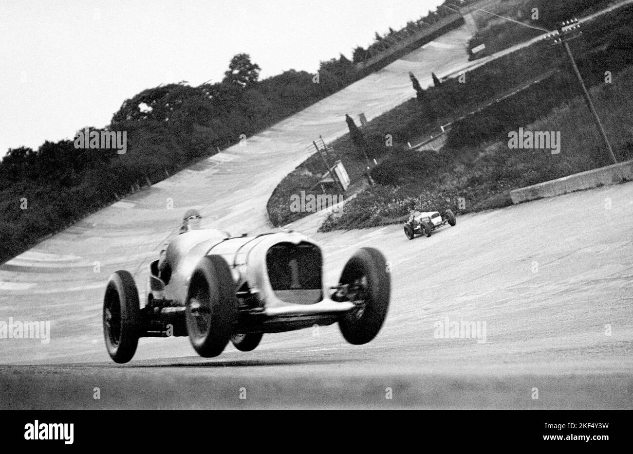 Famous racing driver, John Cobb in his Napier Railton at speed during ...