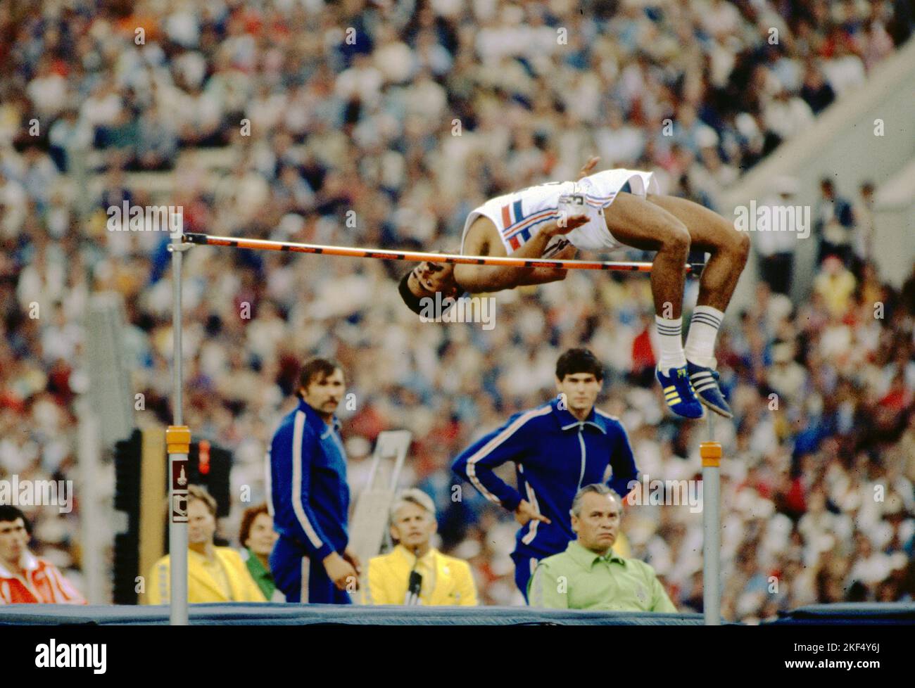 Daley Thompson in the High Jump event in the decathlon Stock Photo - Alamy