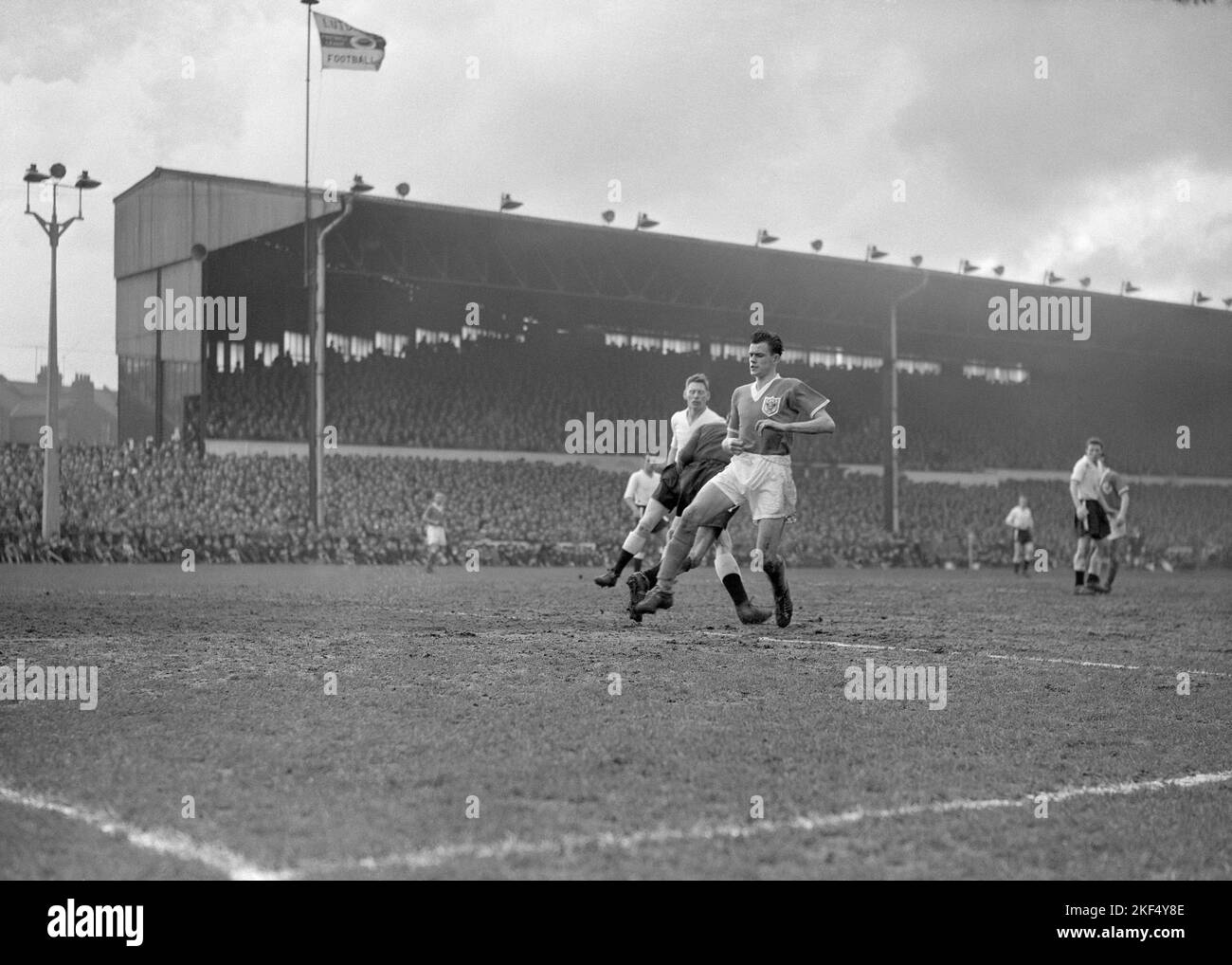 Blackpool's Ray Charnley is denied by Luton Town goalkeeper Ron Baynham ...