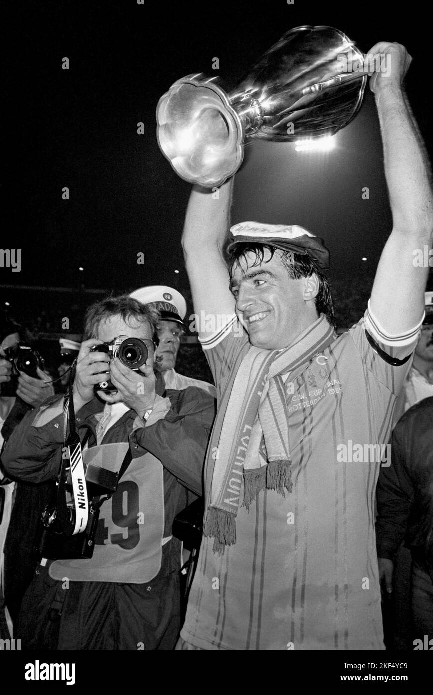 Everton captain Kevin Ratcliffe lifts the trophy after his team's 3-1 ...