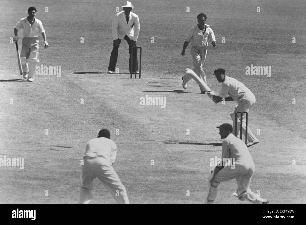 Australia's Arthur Morris (r, c) is caught by England's Colin Cowdrey ...