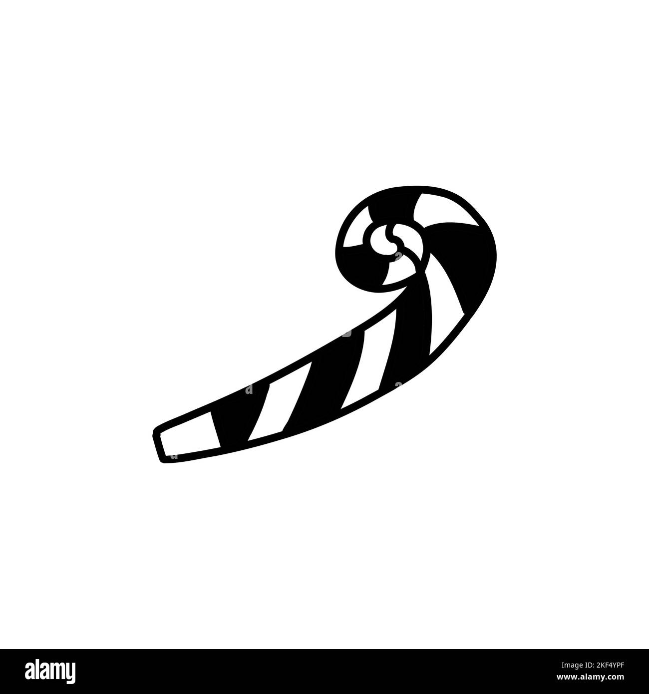 Festive tongue-pipe, whistle or buzzer, horn, blower. Black and white ...