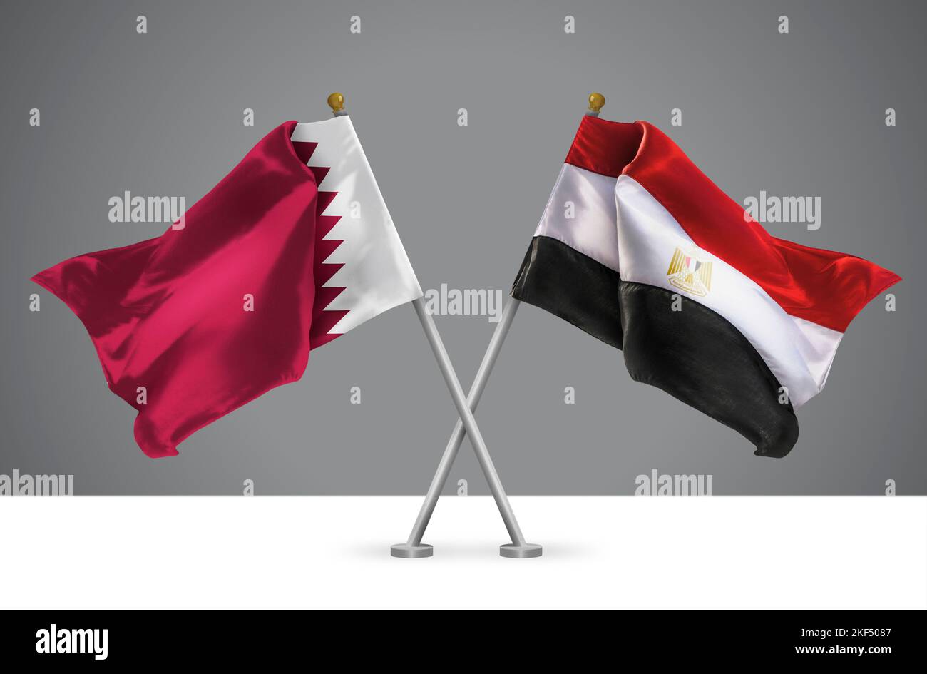 Two Wavy Crossed Flags of Egypt and Qatar, Sign of Egyptian and Qatari ...