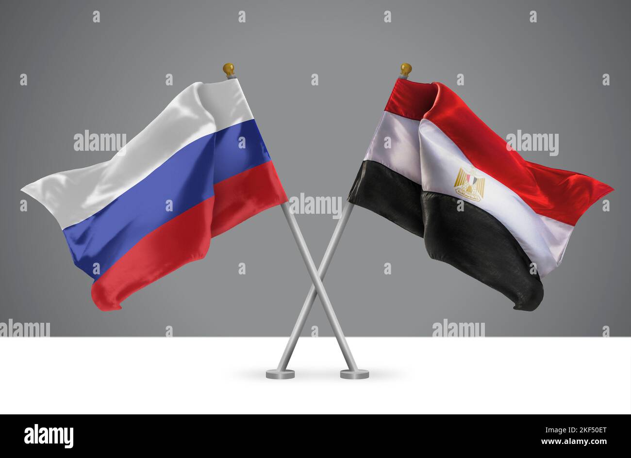 Two Wavy Crossed Flags of Egypt and Russia, Sign of Egyptian and ...