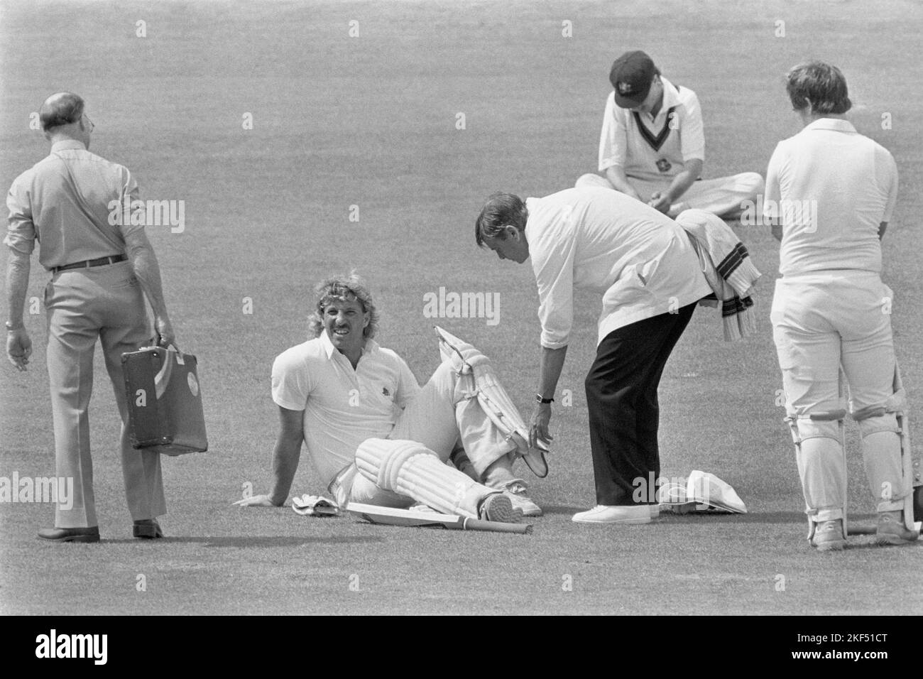 Umpire Dickie Bird Second R Checks On Englands Ian Botham Second L