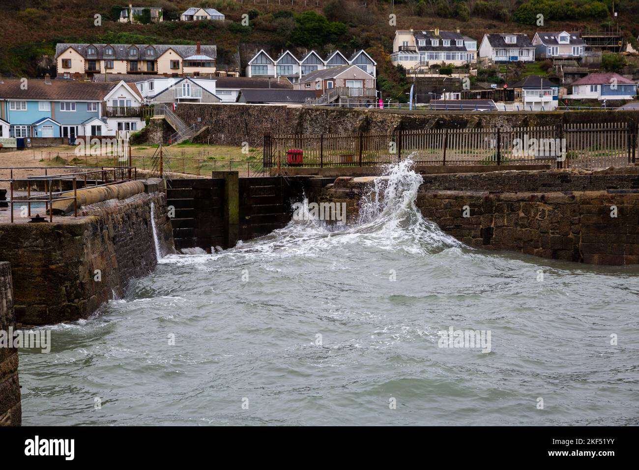 Portreath,Cornwall,16th November 2022,Large waves and stormy seas in Portreath,Cornwall caused ...