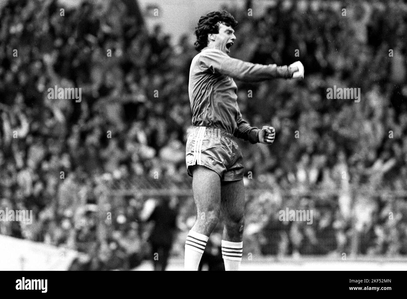 Brighton and Hove Albion goalkeeper Graham Moseley celebrates the ...
