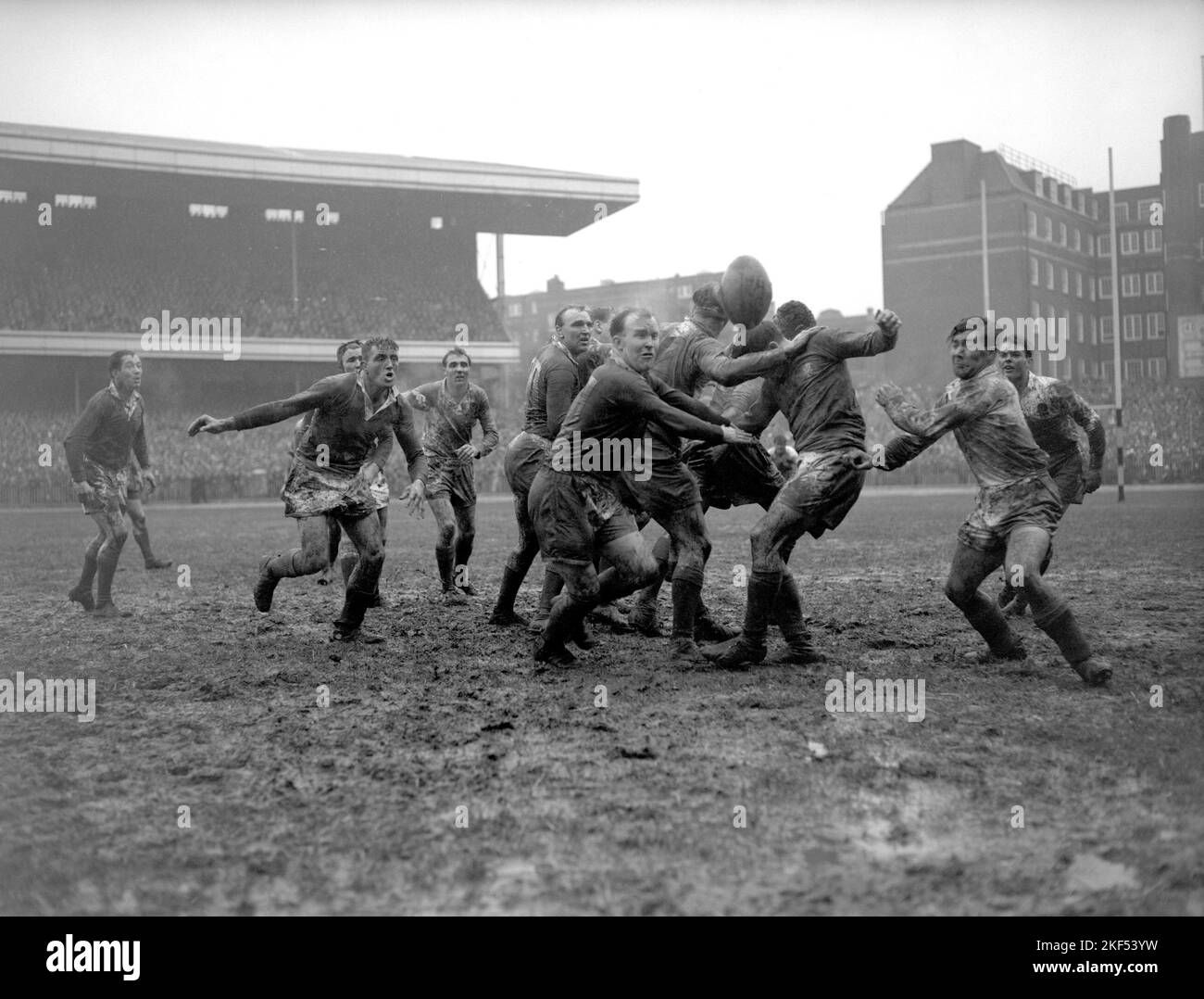Wales's Bryn Meredith (third r) loses the ball as he is tackled Stock ...
