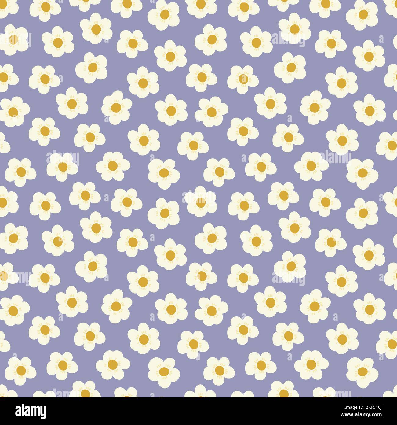 Seamless pattern with little cute chamomiles, daisies on a lilac ...