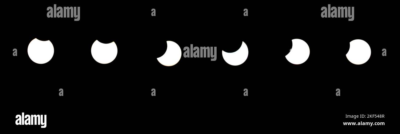 collage of partial solar eclipse, seen from bucharest, 25 october 2022 ...