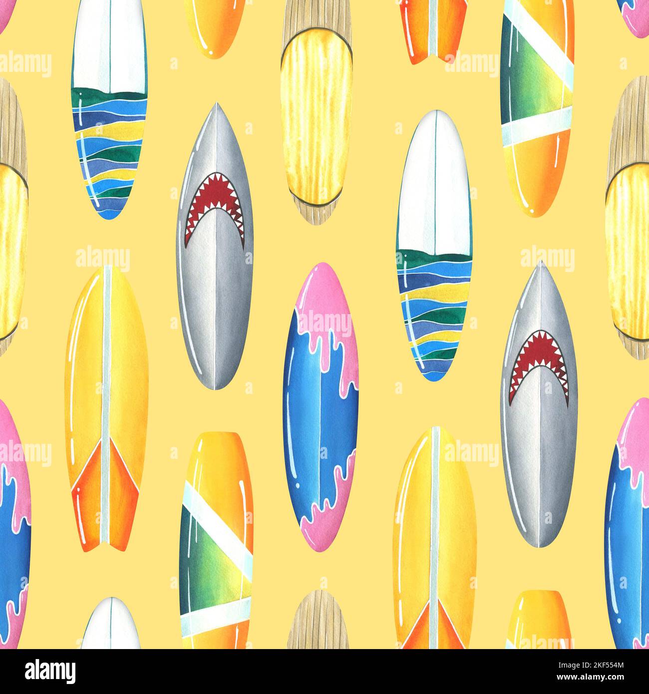 Different, bright surfboards, colorful. Watercolor illustration ...