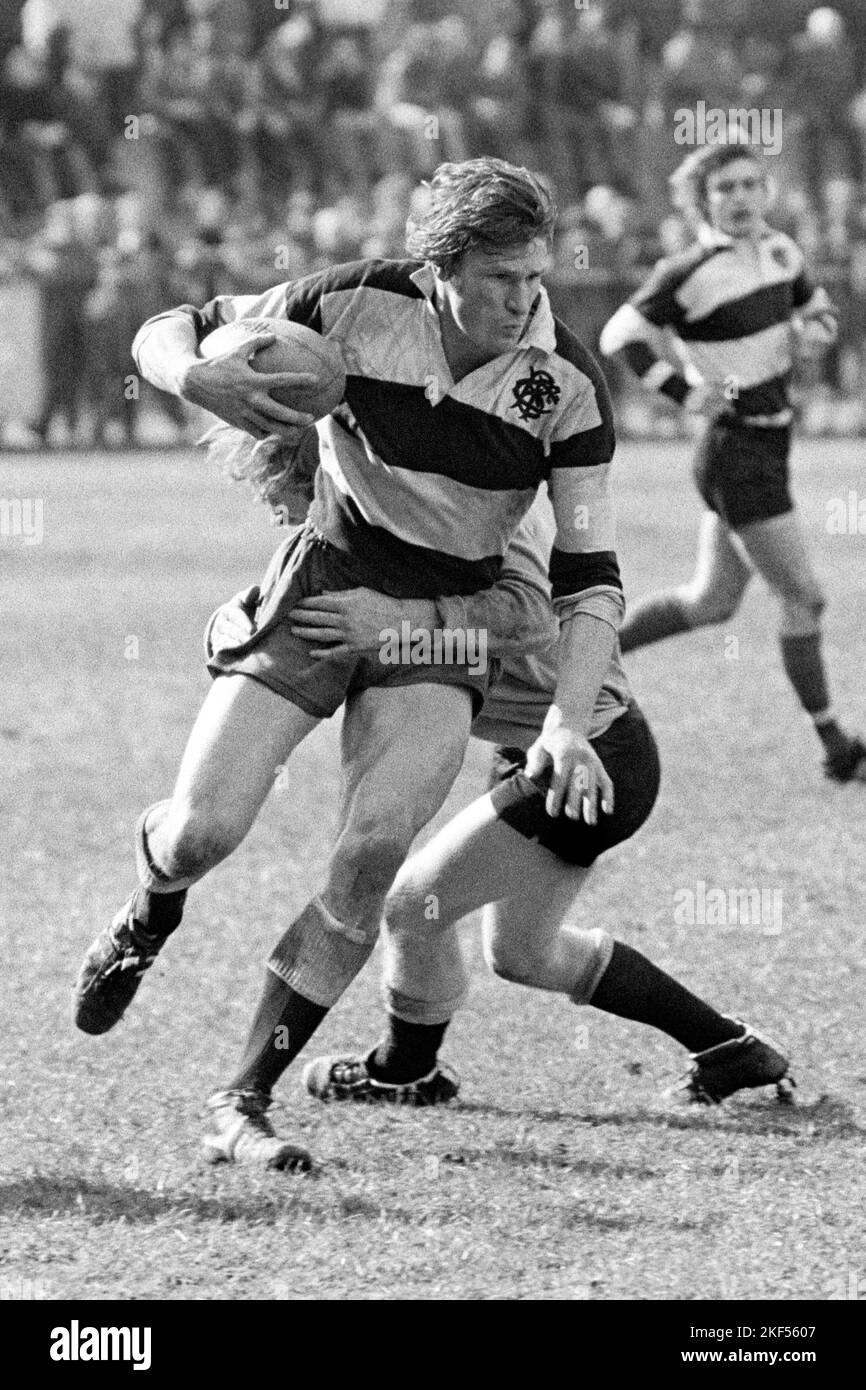 Barbarians' Andy Ripley (Rosslyn Park) is tackled by Cardiff's M John ...