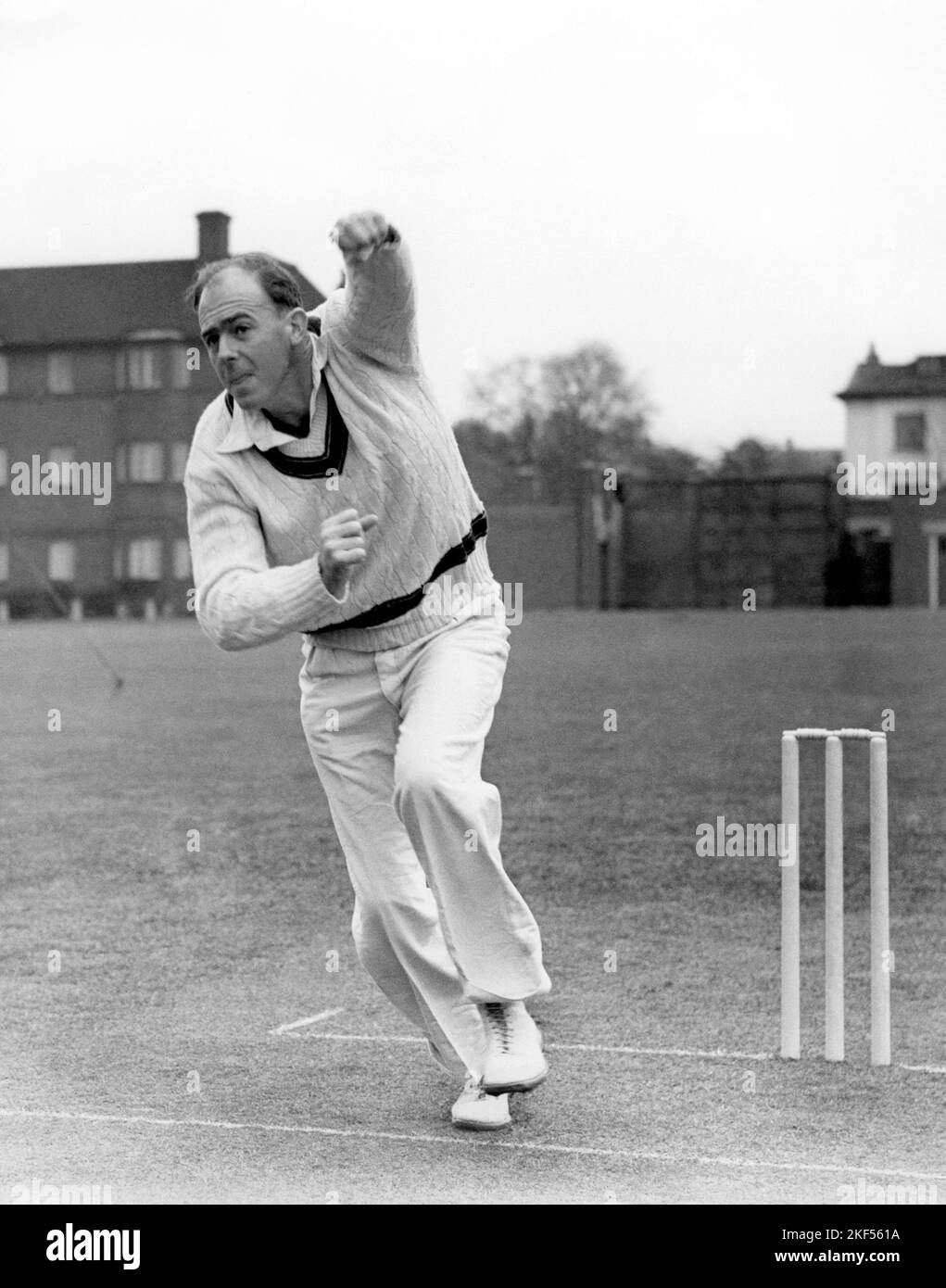 Australia's Bill Johnston bowling during a practice session Stock Photo ...