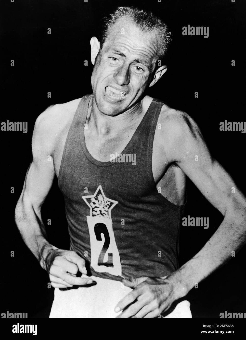 Emil Zatopek of Czechoslovakia, on his way to victory in the 5000m ...