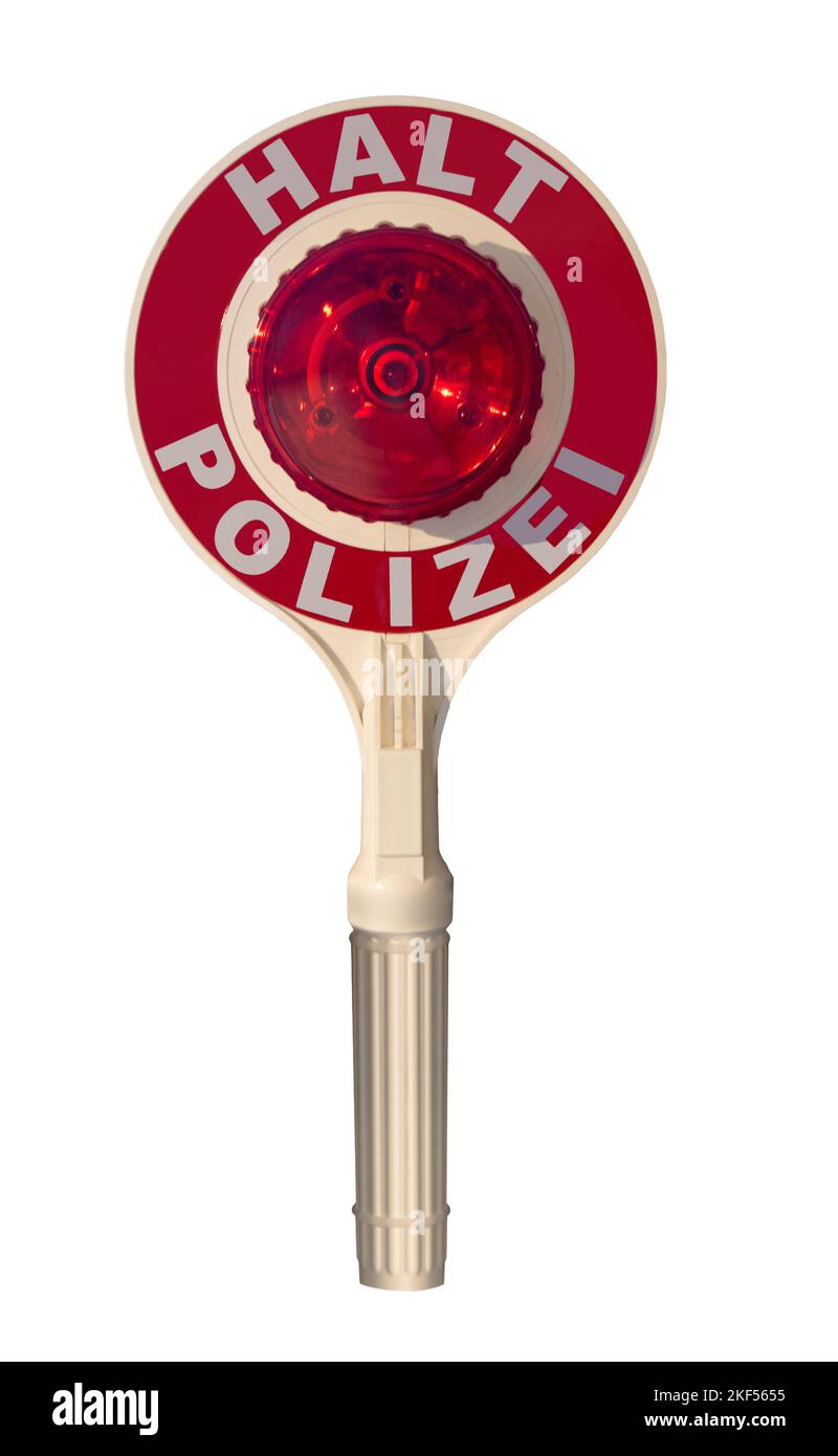 The stop sign for regulate traffic of german police isolated on white ...