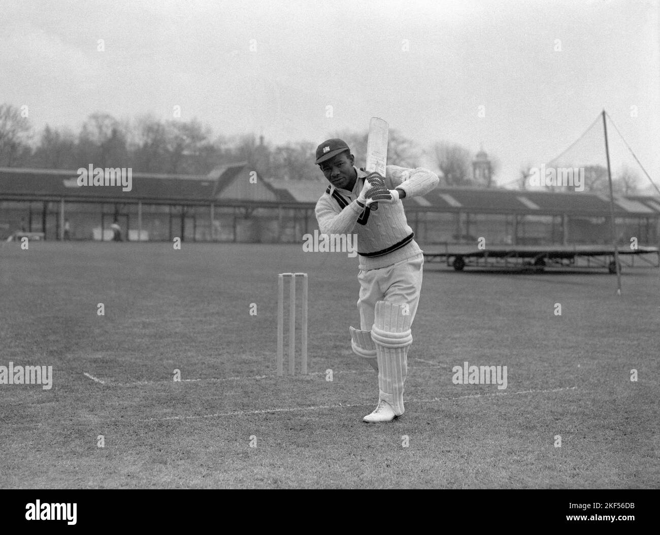 West Indies cricketer Everton Weekes practising at Lords Stock Photo ...