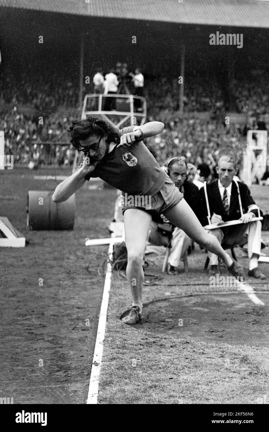 France's Micheline Ostermeyer putting the shot, an event in which she ...