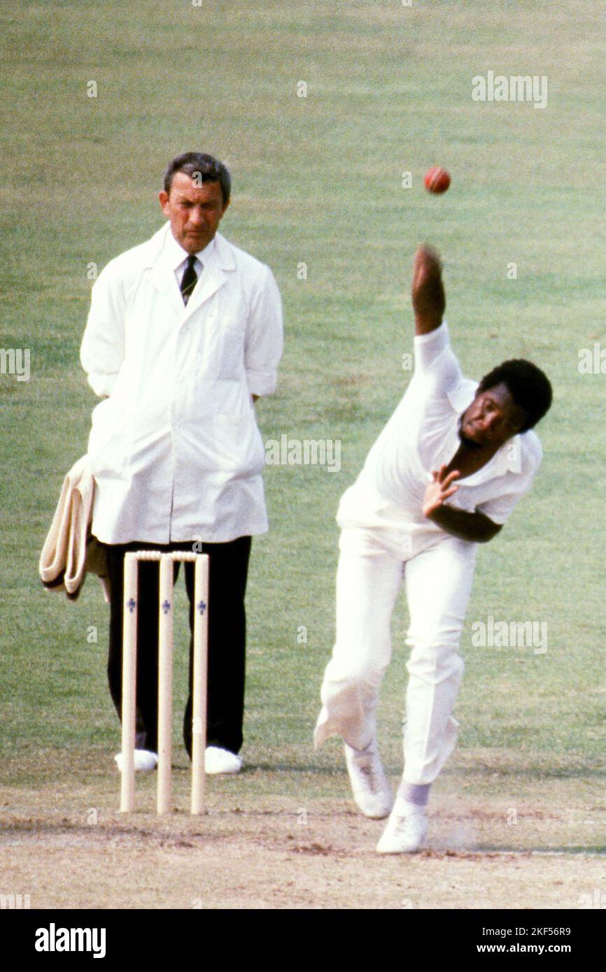 West Indies' Malcolm Marshall bowling Stock Photo - Alamy