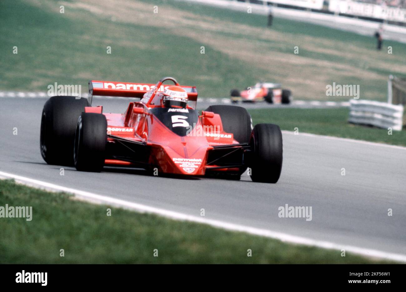 Niki Lauda approaches Surtees Corner in his Brabham Parmalat Alfa Romeo ...