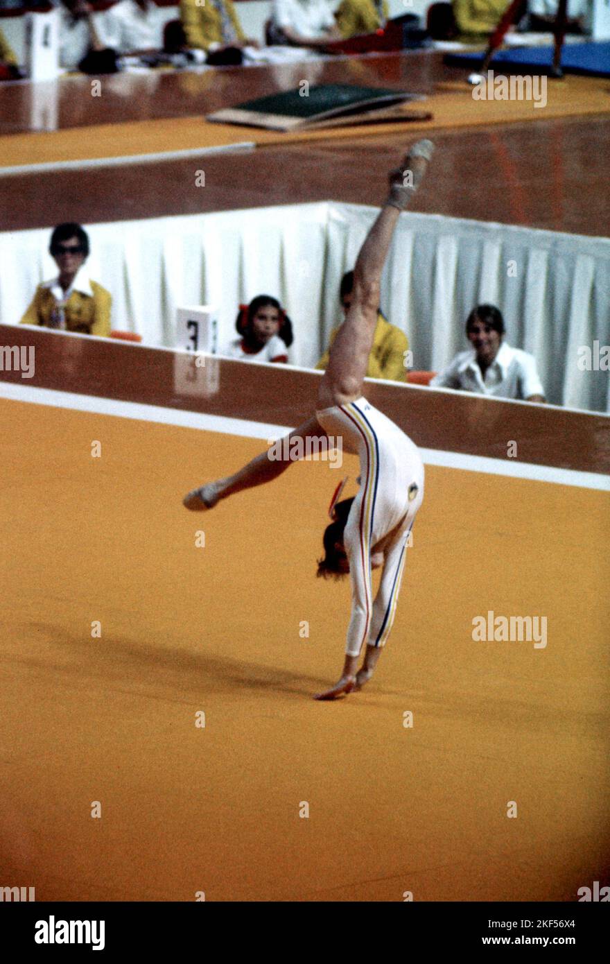 Romania's Nadia Comaneci performs her floor routine Stock Photo - Alamy