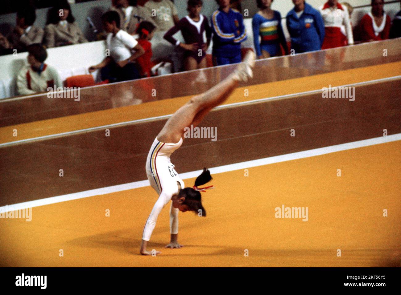 Romania's Nadia Comaneci performs her floor routine Stock Photo - Alamy