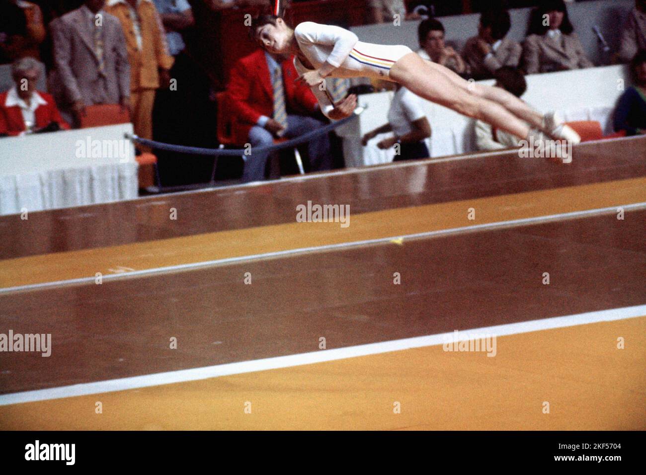 Romania's Nadia Comaneci performs her floor routine Stock Photo - Alamy