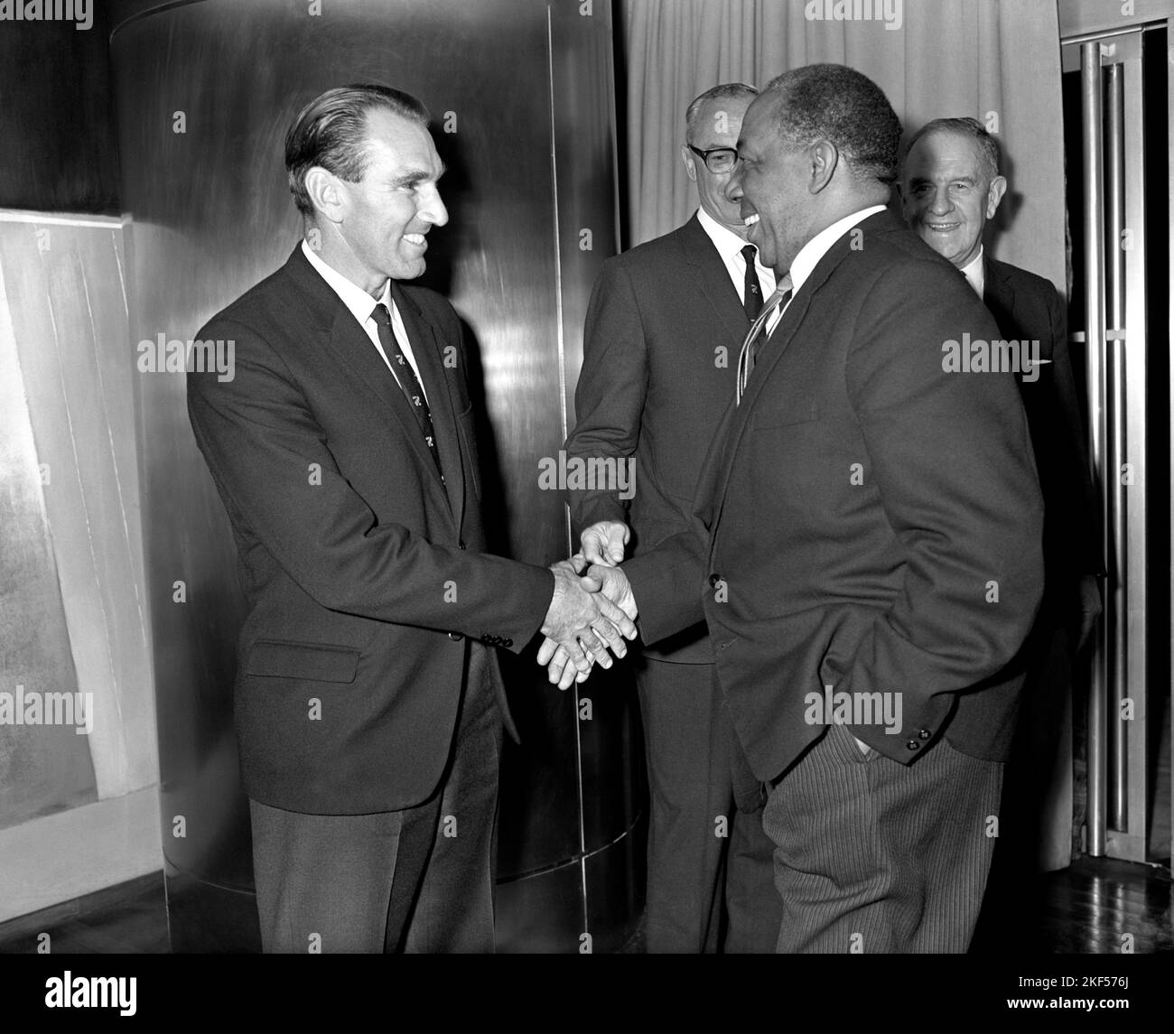 (L-R) New Zealand captain John Reid welcomes Sir Learie Constantine ...