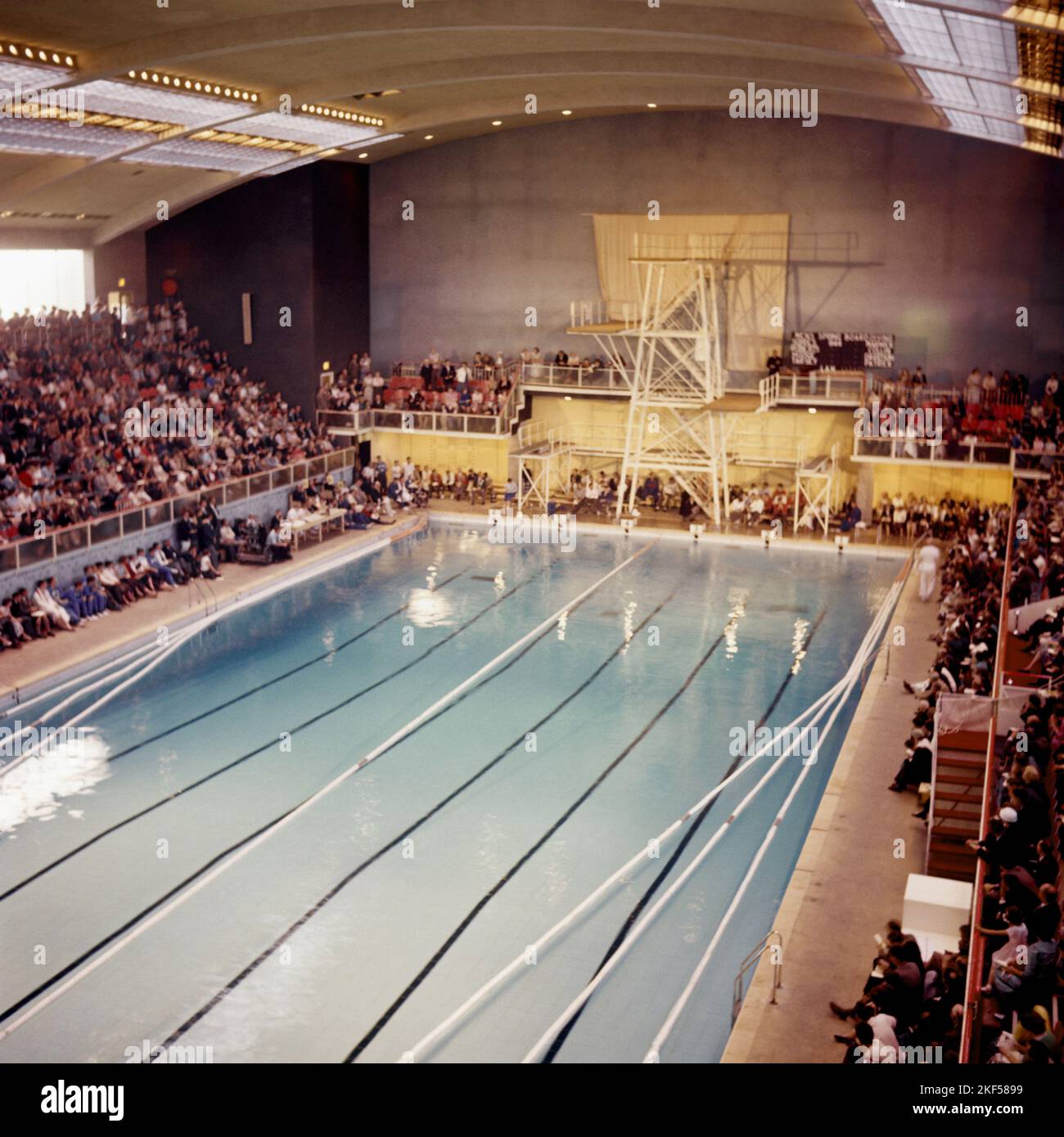 A general view of the swimming pool specially built at Cardiff for the ...