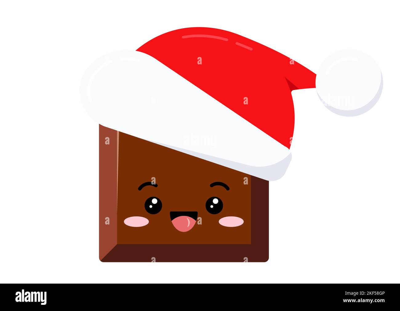 Christmas cute chocolate bar in santa hat piece emoji character vector ...