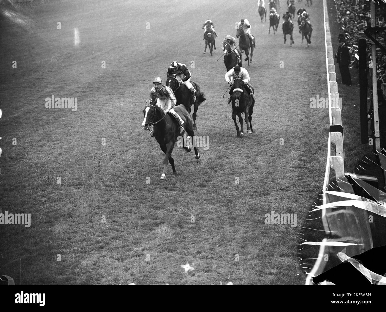 (L-R) Never Say Die, with Lester Piggott up, comes home to win The ...