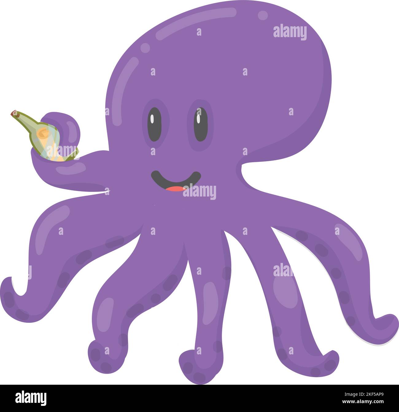 Purple octopus with smiling face. Happy sea character Stock Vector ...