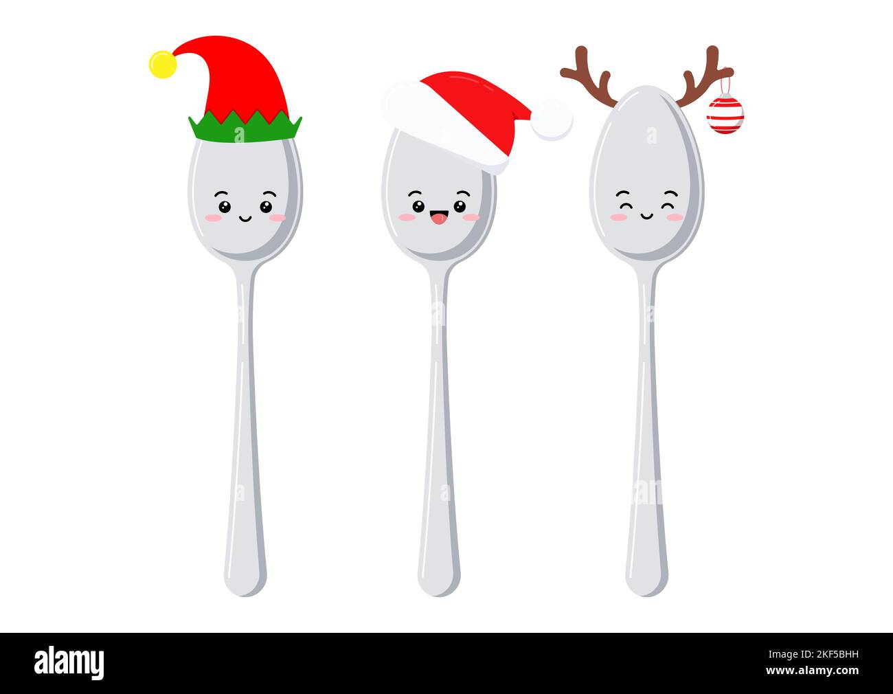 Christmas cute spoon kawaii character set isolated on white background ...
