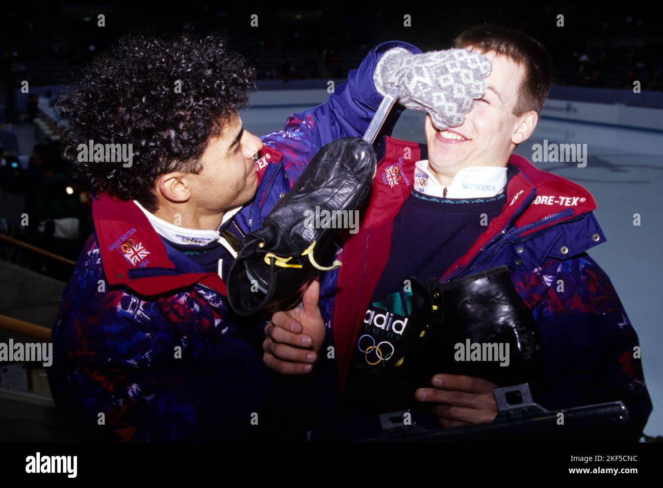 Great Britain's Speed Skaters Wilf O'Reilly (l) and Nicky Gooch joke ...